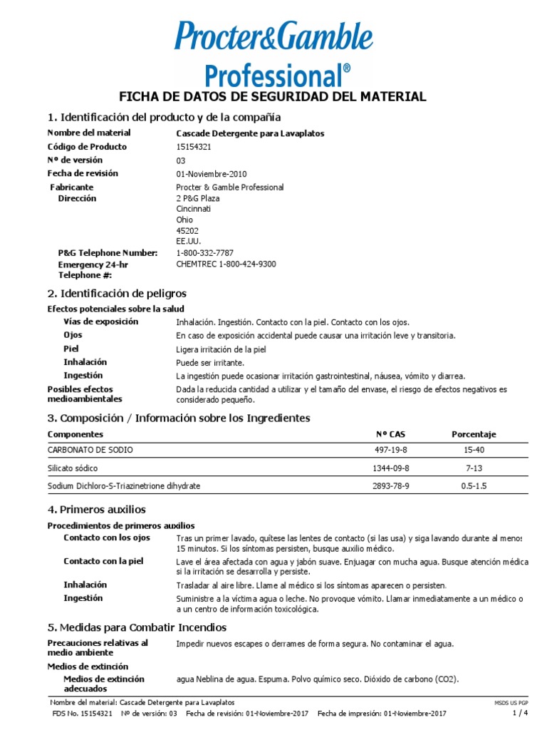 Ayudin Lava Vajillas Msds | PDF | Procter & Gamble | Agua
