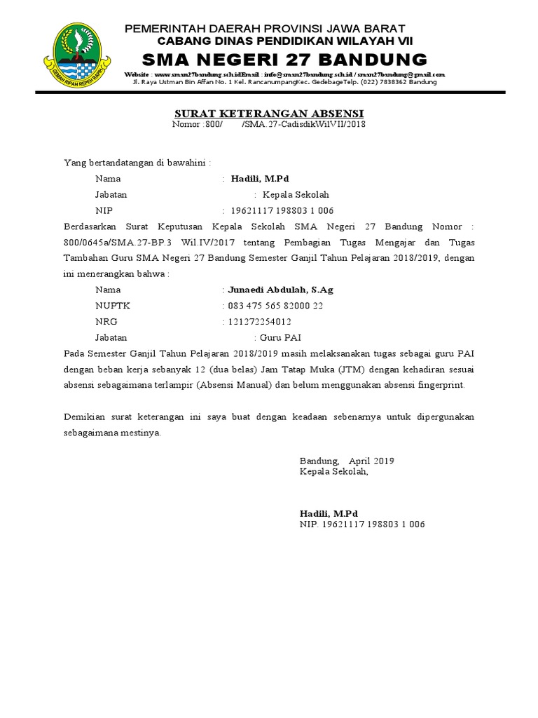 4 Surat Keterangan Absensi | PDF