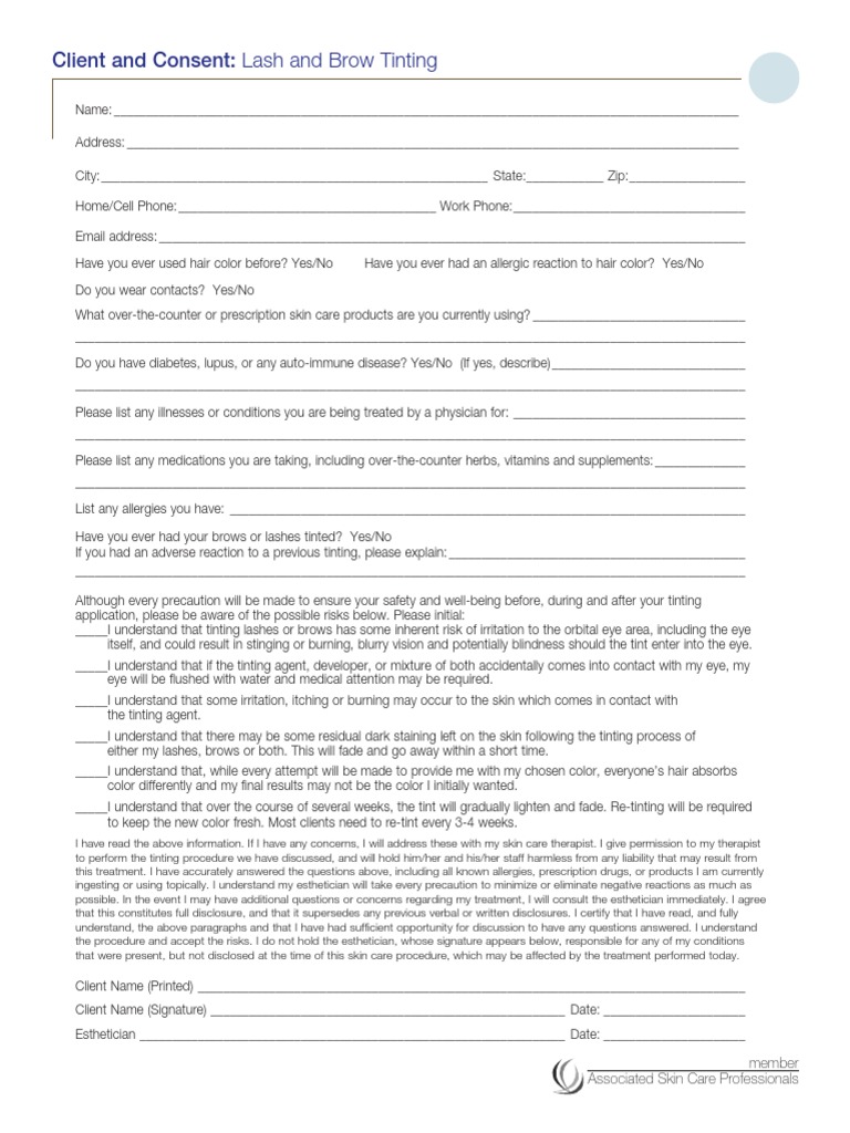 Lash and Brow Tinting Consent Form | PDF | Allergy | Over The Counter Drug