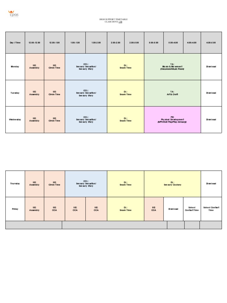 High Support Timetable PM 13b | PDF | Neuropsychology ...