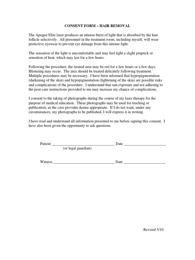 Consent Form - Hair Removal | PDF