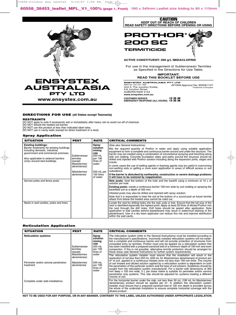 Prothor 200 SC Termiticide Guide | PDF | Soil | Wall