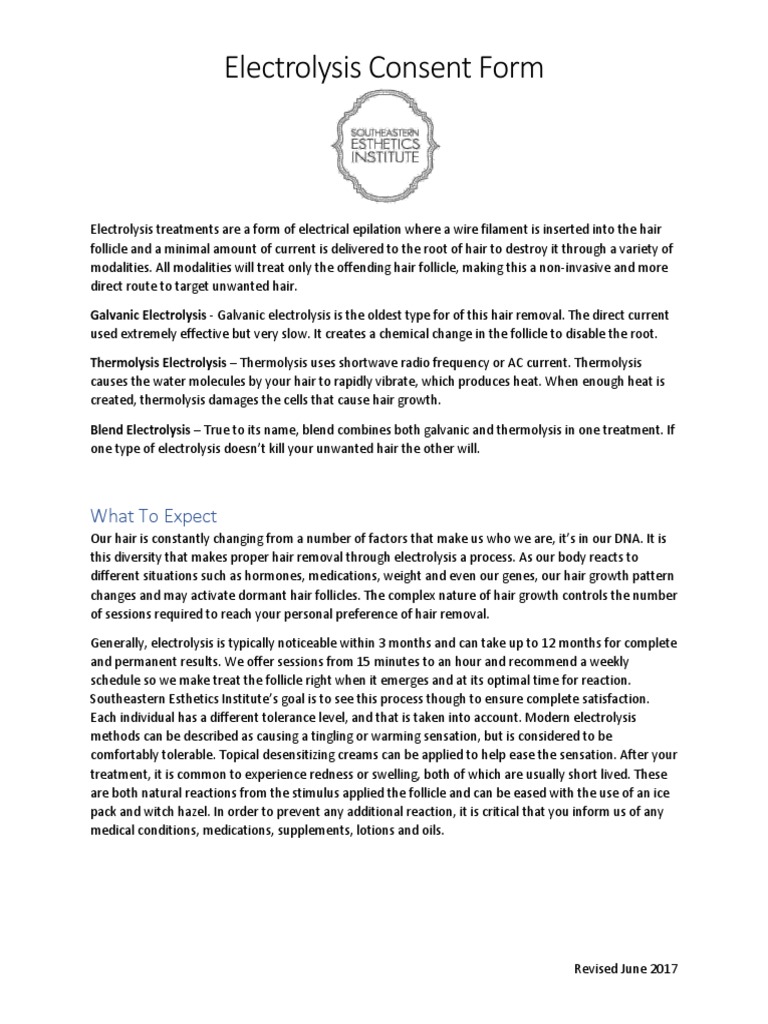 Electrolysis Consent Form: What To Expect | PDF | Integumentary System ...