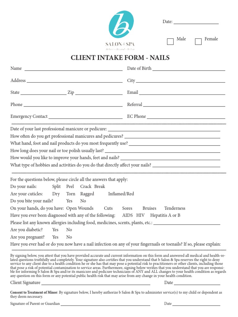 Client Intake Form - Nails | PDF | Nail (Anatomy) | Public Health