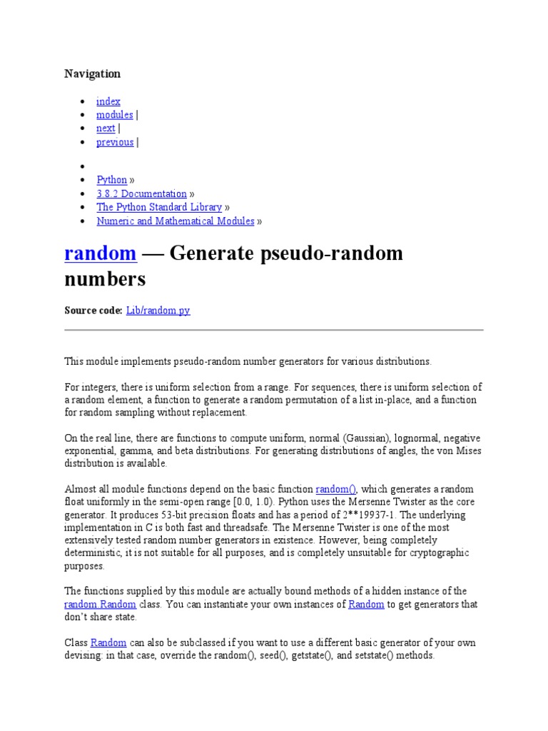 Random: - Generate Pseudo-Random Numbers | PDF | Resampling (Statistics) | Statistics