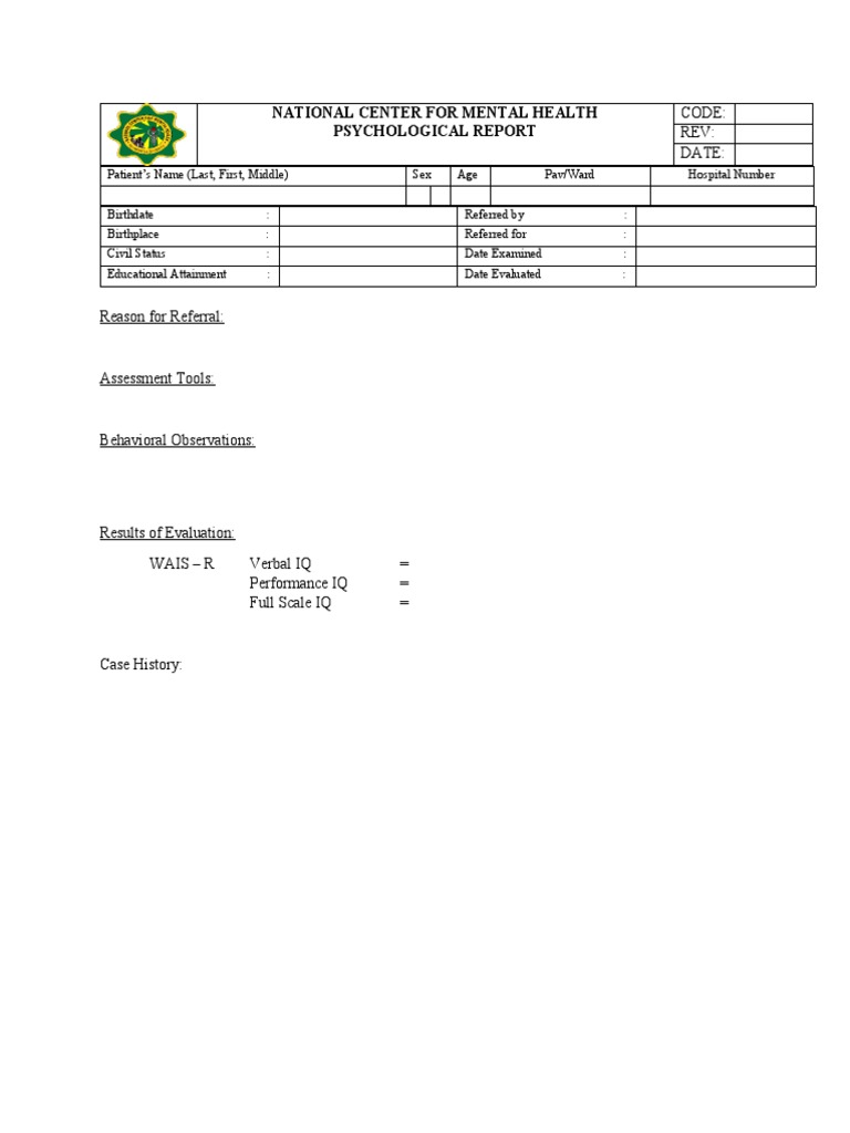 Mental Health Evaluation Report | PDF | Self-Improvement