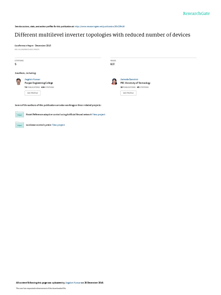 Different Multilevel Inverter Topologies With Reduced Number of Devices ...