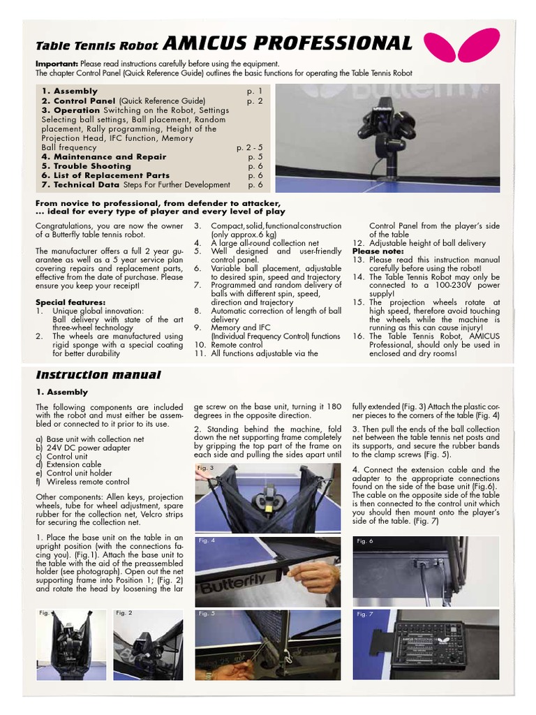 Amicus Professional Manual en | PDF | Table Tennis | Mains Electricity