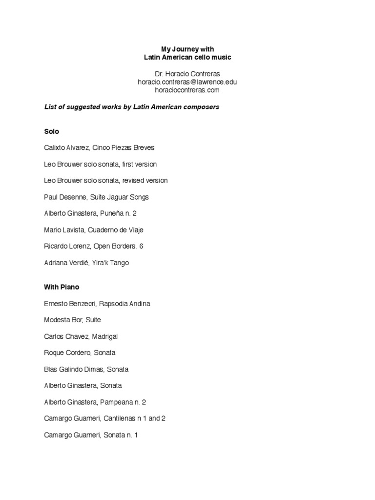 Latin American Cello Music Guide | PDF | Concerto | Classical Musicians