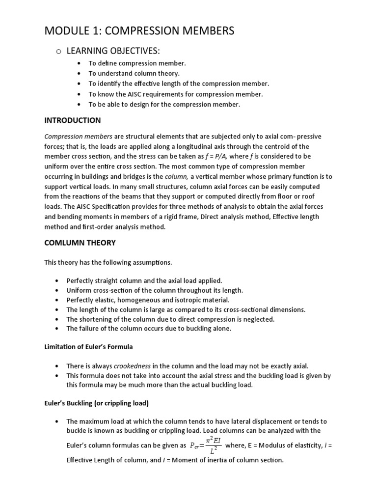 Moren - MODULE 1 - Compression Members | PDF | Buckling | Column