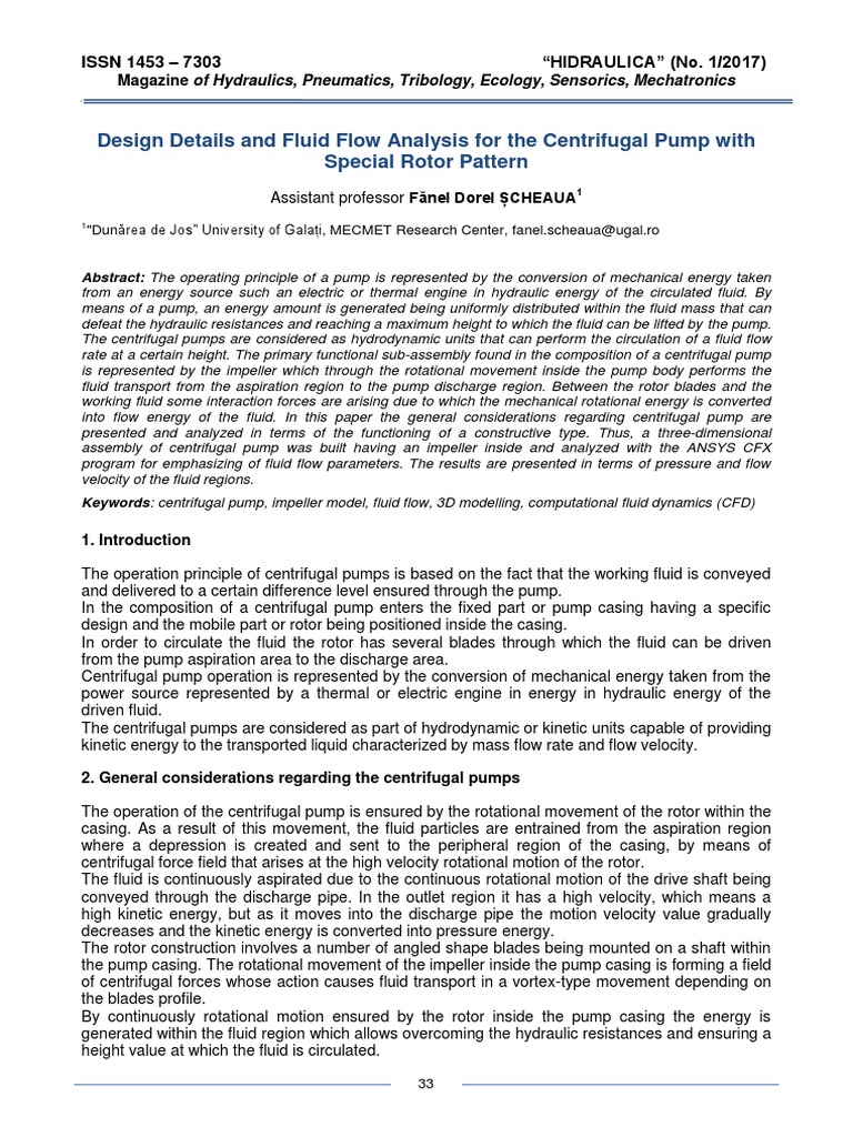 Design Details and Fluid Flow Analysis For The Centrifugal Pump With ...