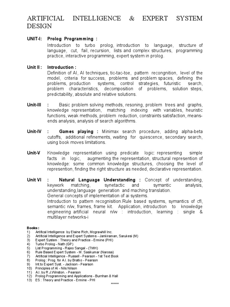 Artificial Intelligence & Expert System Design: UNIT-I: Prolog Programming | PDF | Parallel ...