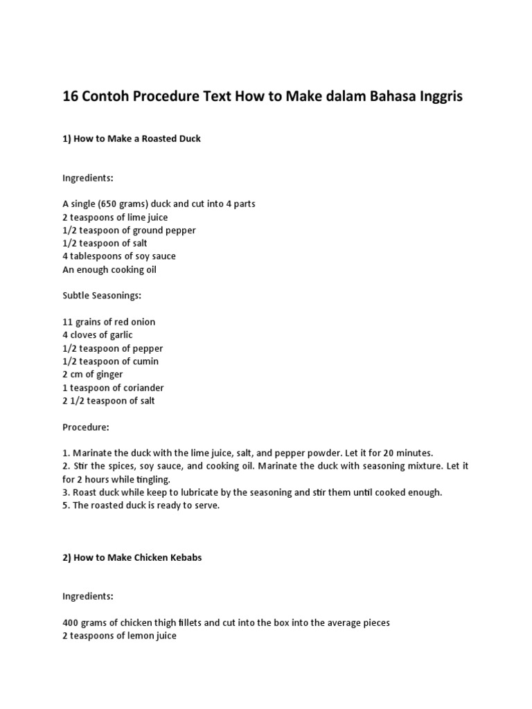 16 Contoh Procedure Text How To Make Dalam Bahasa Inggris | PDF | Kebab ...