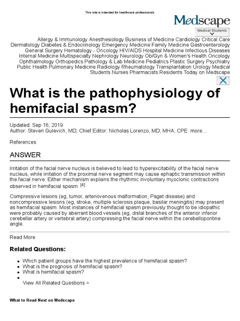 What Is The Pathophysiology of Hemifacial Spasm? | PDF | Multiple ...