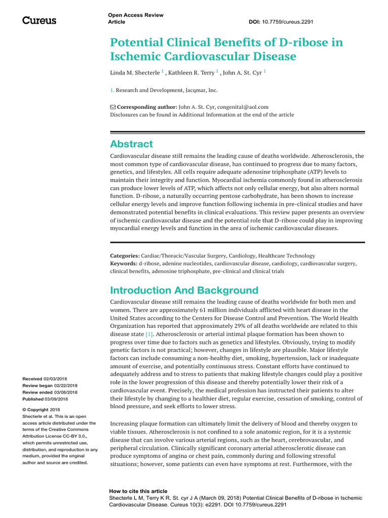 Potential Clinical Benefits of D-Ribose in Ischemic Cardiovascular ...