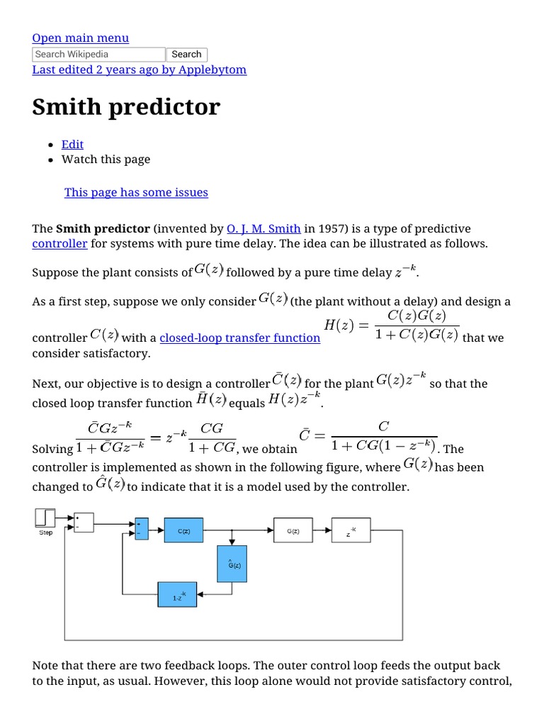 Smith Predictor - Wikipedia, The Free Encyclopedia | PDF | Science ...