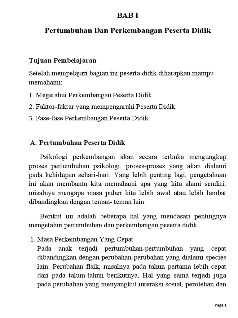 Pertumbuhan Dan Perkembangan Peserta Didik | PDF