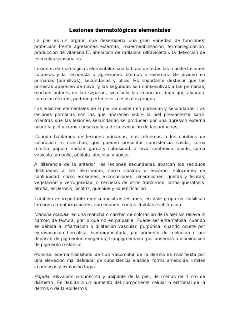 Lesiones Dermatológicas Elementales | PDF | Piel | Sistema tegumentario