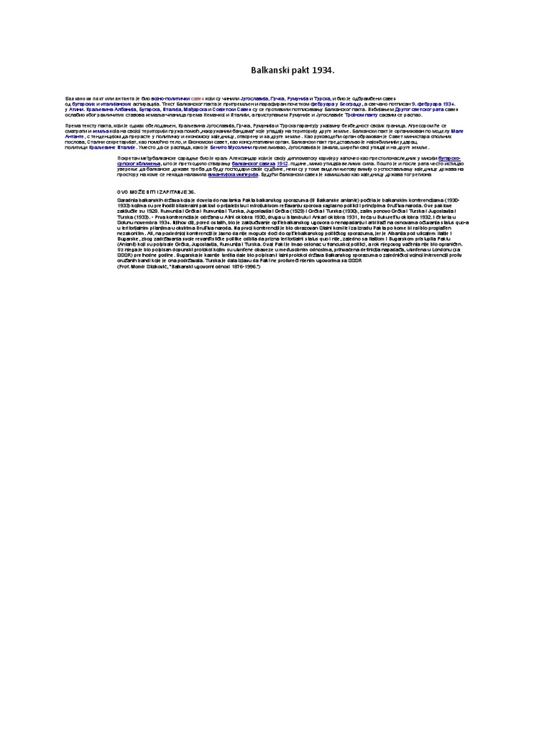 Balkanski Pakt 1934 | PDF