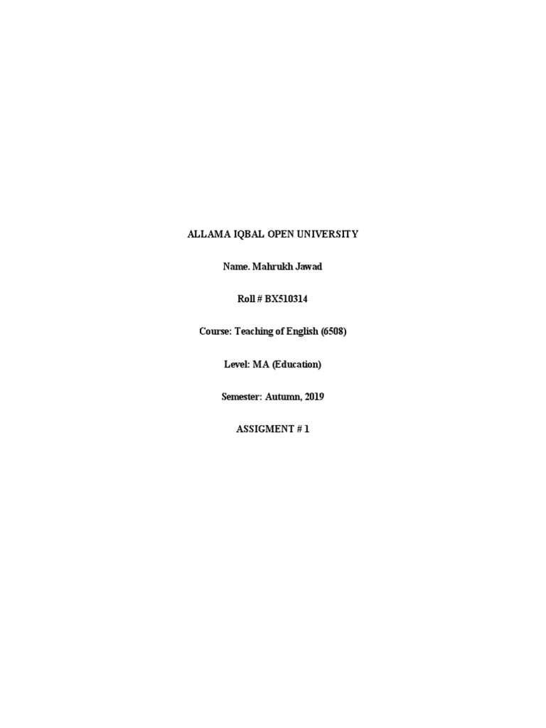 Allama Iqbal Open University Name. Mahrukh Jawad Roll # BX510314 Course ... Allama Iqbal Open University Name. Mahrukh Jawad Roll # BX510314 Course ...