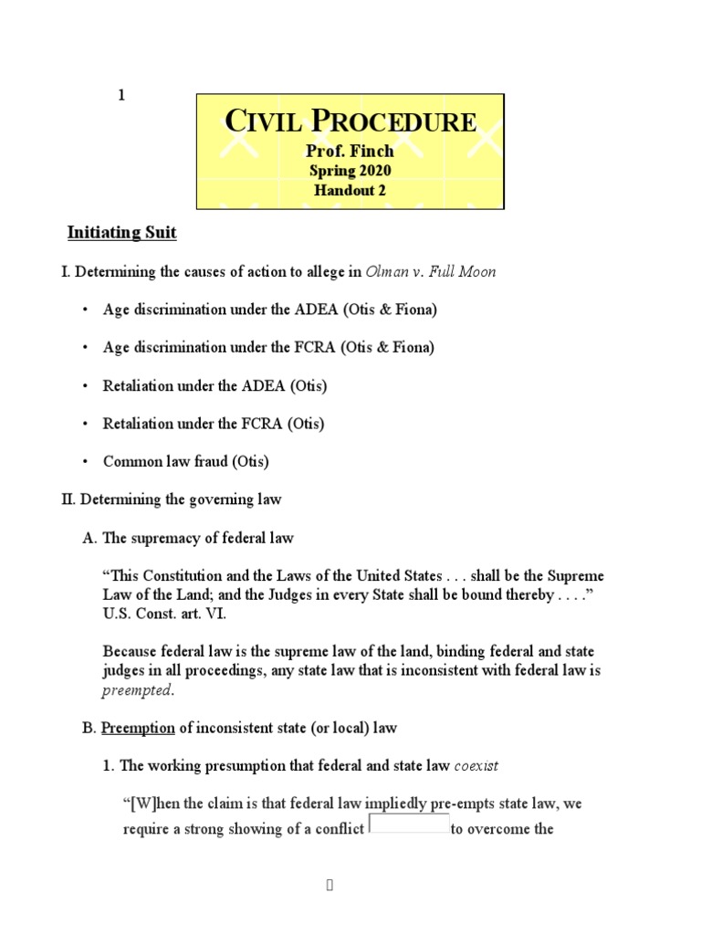 CP Handout 2 | PDF | Federal Preemption | Lawsuit
