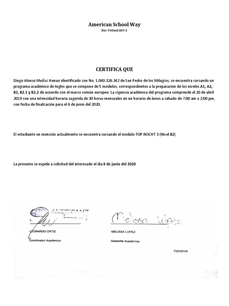 American School Way Certificado Original-Convertido Original 2 PDF | PDF