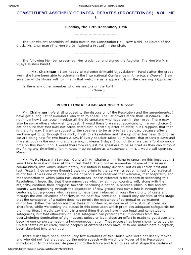 Constituent Assembly of India Debates (Proceedings) Volume I | PDF ...
