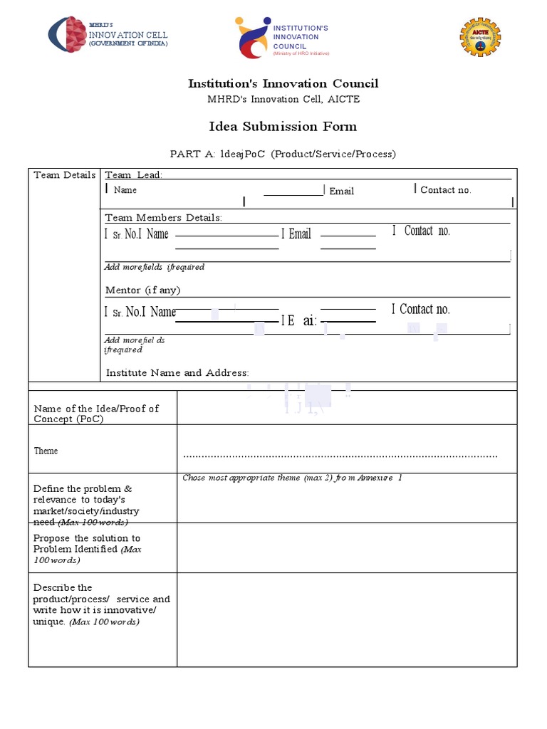 Innovation Idea Submission Form | PDF | Prototype | Innovation
