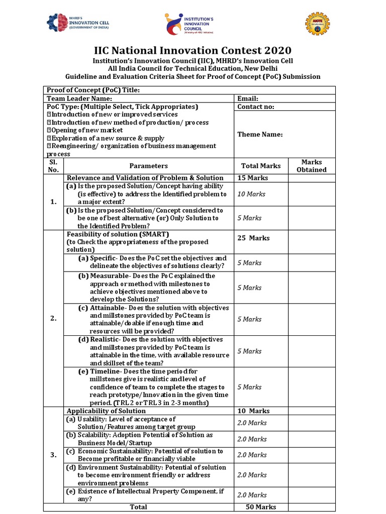 POC Evaluation Form PDF | PDF | Innovation | Business