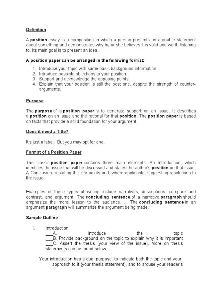 A Position Paper Can Be Arranged in The Following Format | Download ...