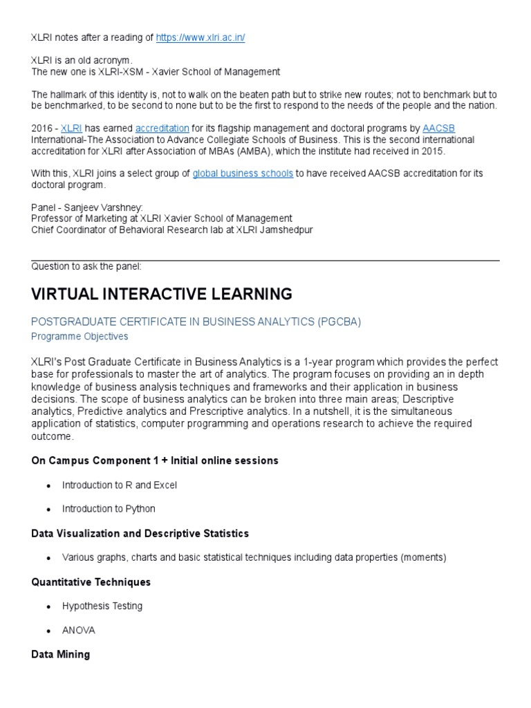 Virtual Interactive Learning: Postgraduate Certificate in Business ...