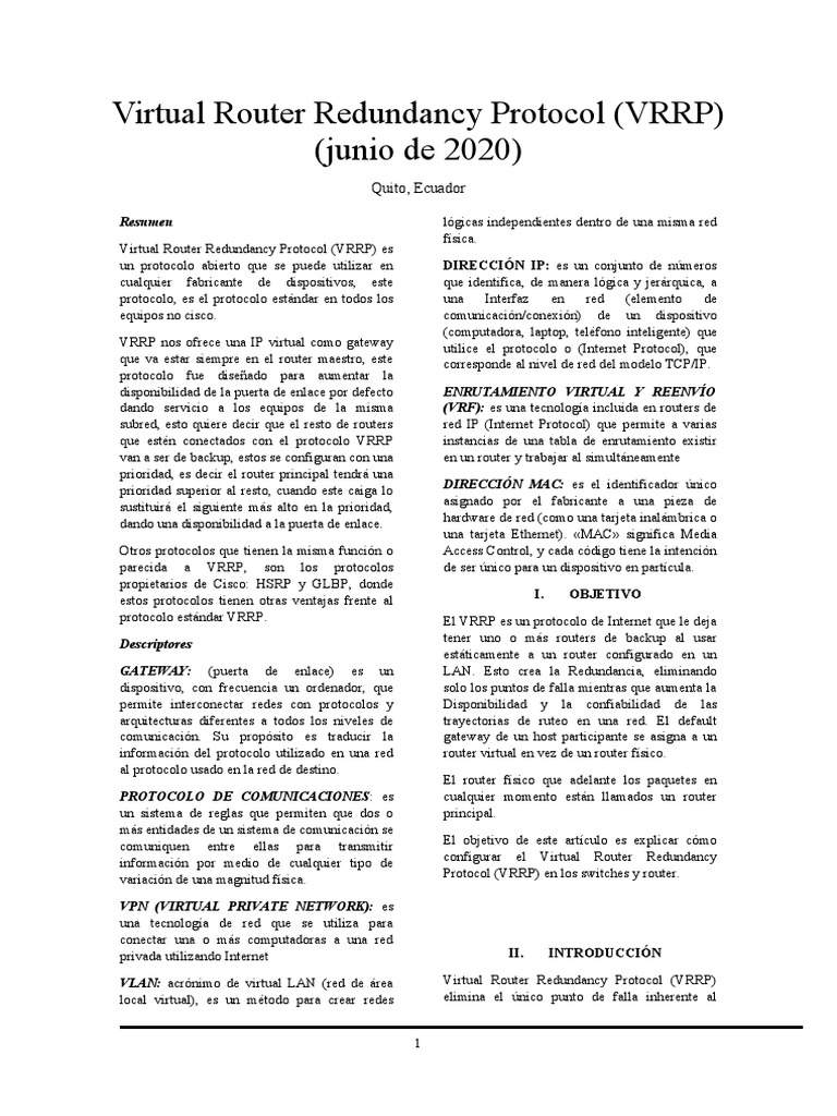 Virtual Router Redundancy Protocol | PDF | Protocolos de red | Red de ...