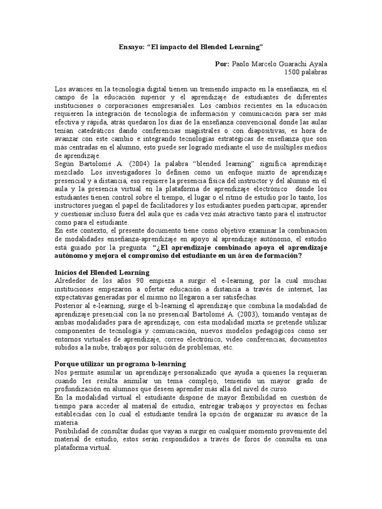 Ensayo Impacto Del Blended Learning | PDF | Aprendizaje | Modificación de comportamiento