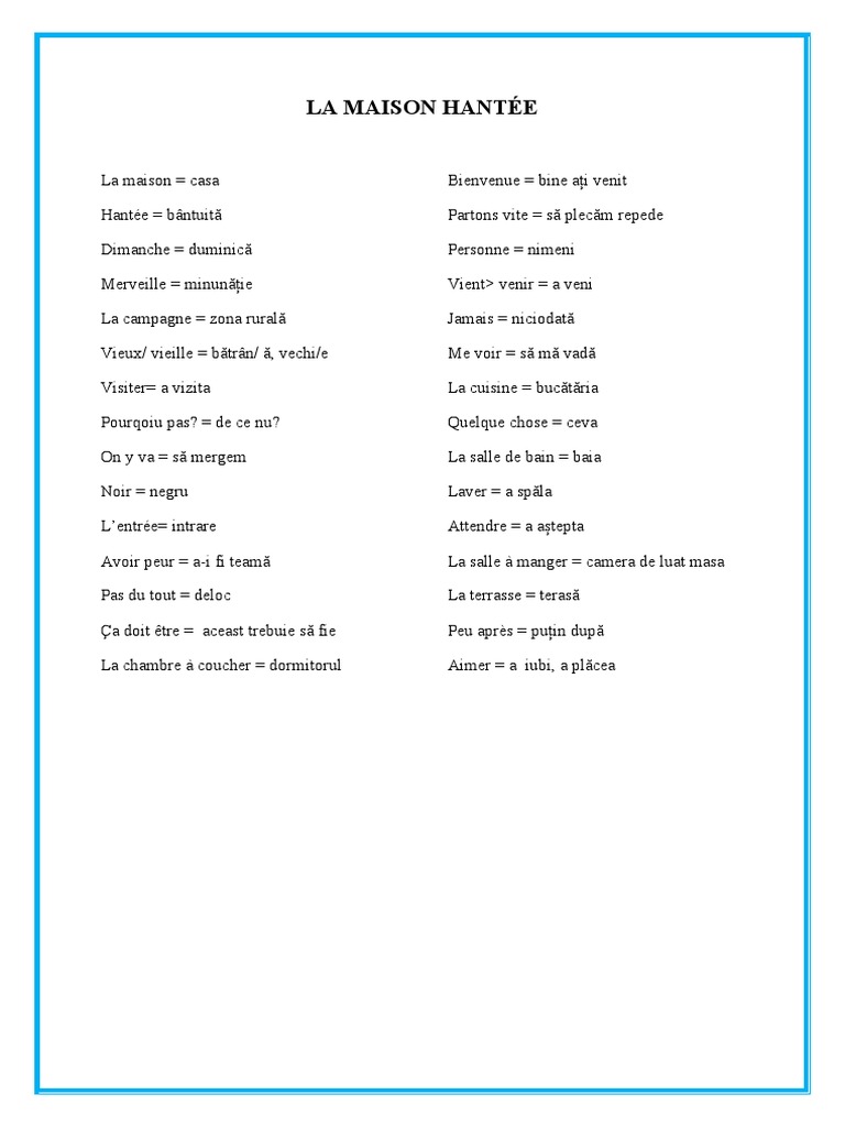 3 - LA MAISON HANTÉE - Vocabulaire | PDF