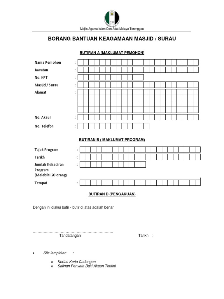 Borang Program Keagamaan Di Masjid Surau Pdf
