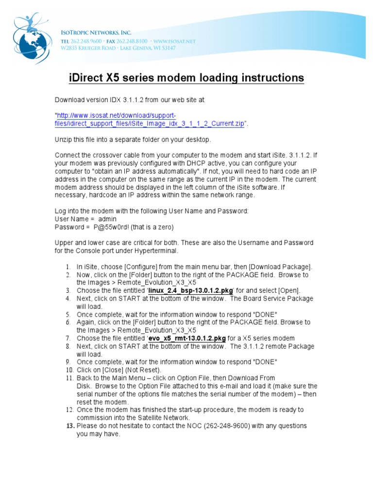 Idirect X5 Series Modem Loading Instructions: Files/Idirect - Support ...