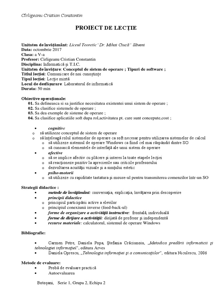 Proiect de Lectie-So CL V PDF | PDF