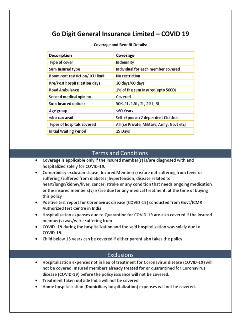 Go Digit General Insurance Limited - COVID 19: Terms and Conditions ...