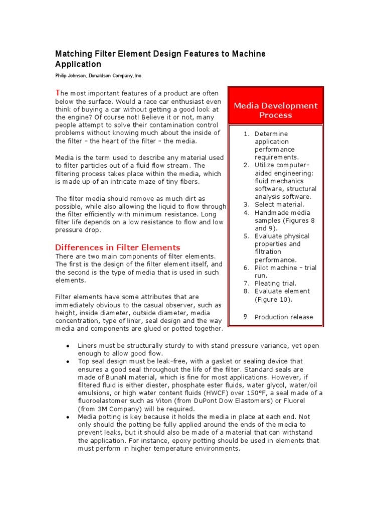 Filter Element Design Features | PDF | Filtration | Viscosity