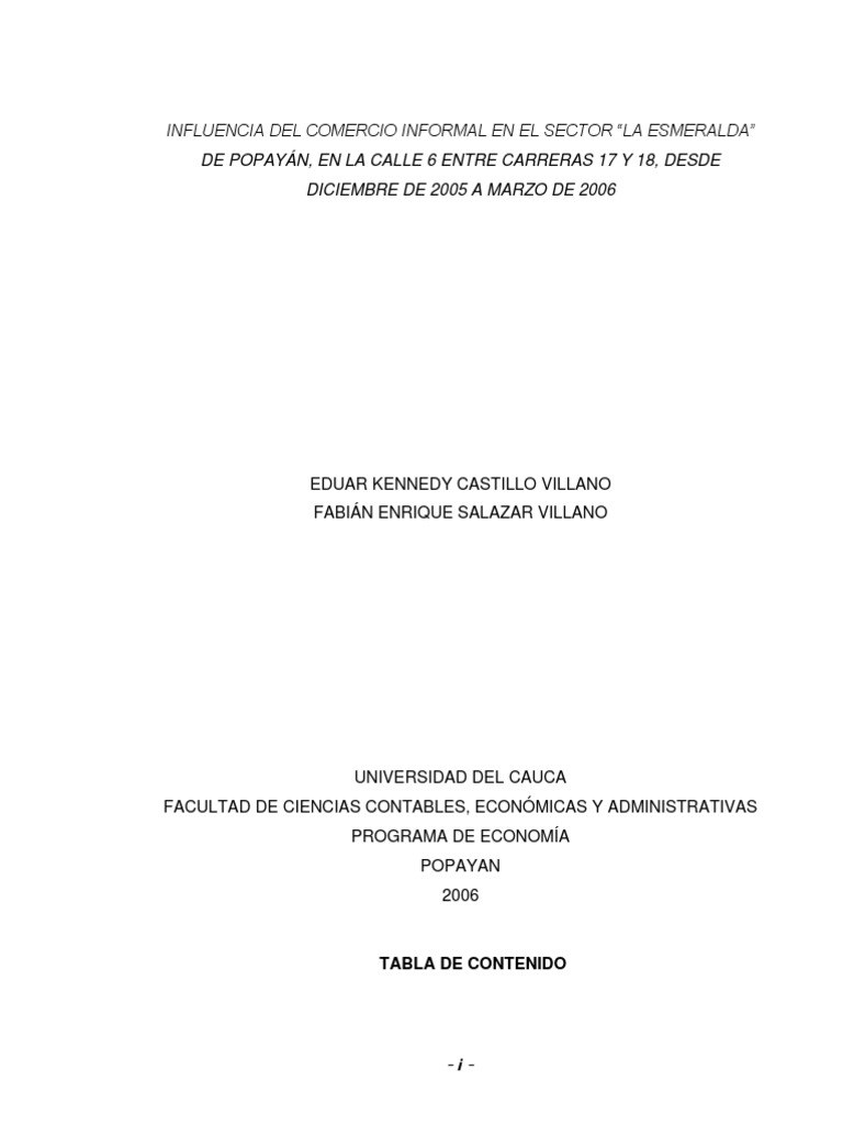 Proyecto de Investigación comercio informal - Popayán - Cauca ...
