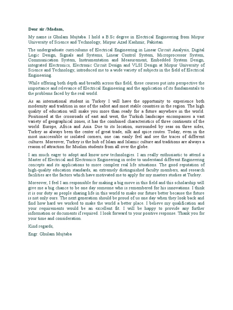 Motivation Letter | PDF | Electrical Engineering | Engineering