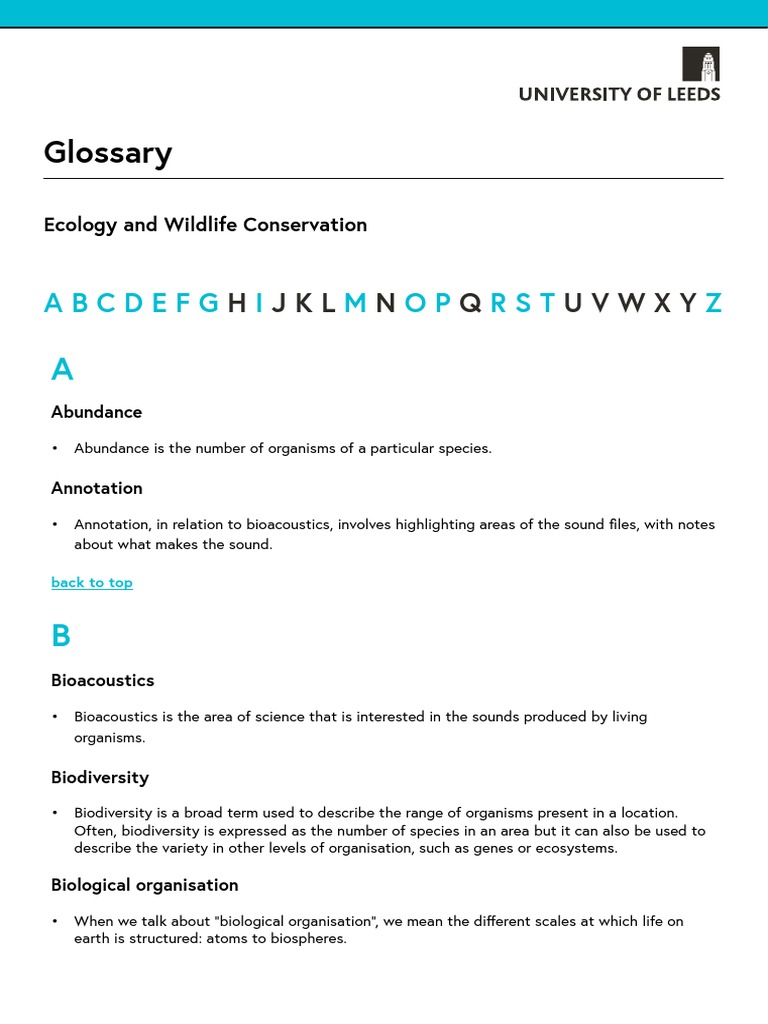 A Comprehensive Glossary of Key Terms in Ecology and Wildlife ...