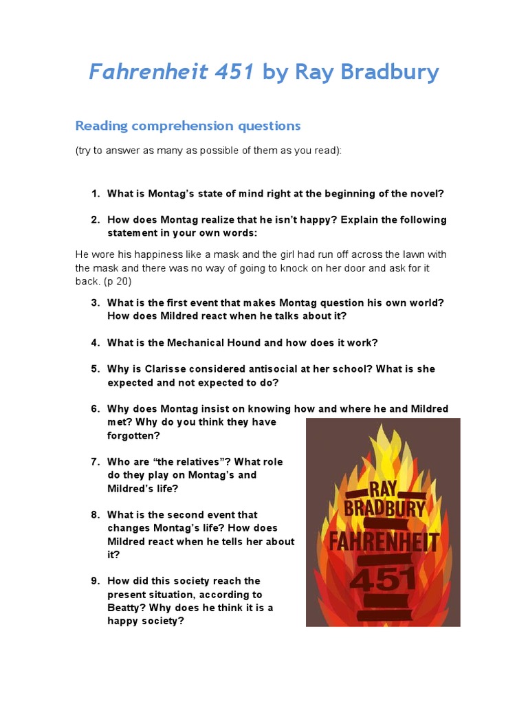 Fahrenheit 451 Reading Assignment Reading Comprehension Exercises ...