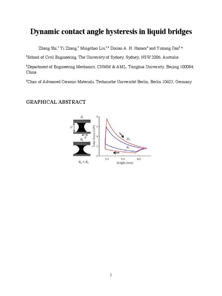Dynamic Contact Angle Hysteresis in Liquid Bridges: Graphical Abstract ...