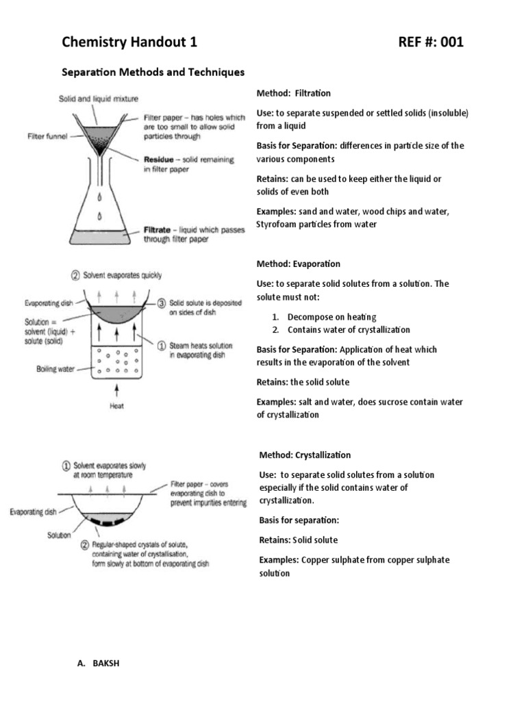 Chemistry Handout 1 REF #: 001: Separation Methods and Techniques | PDF ...