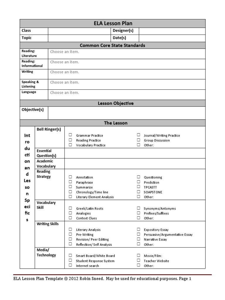 ELA Lesson Plan: Common Core State Standards | PDF | Advanced Placement ...