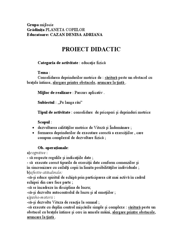 Proiect Didactic Educatie Fizica | PDF