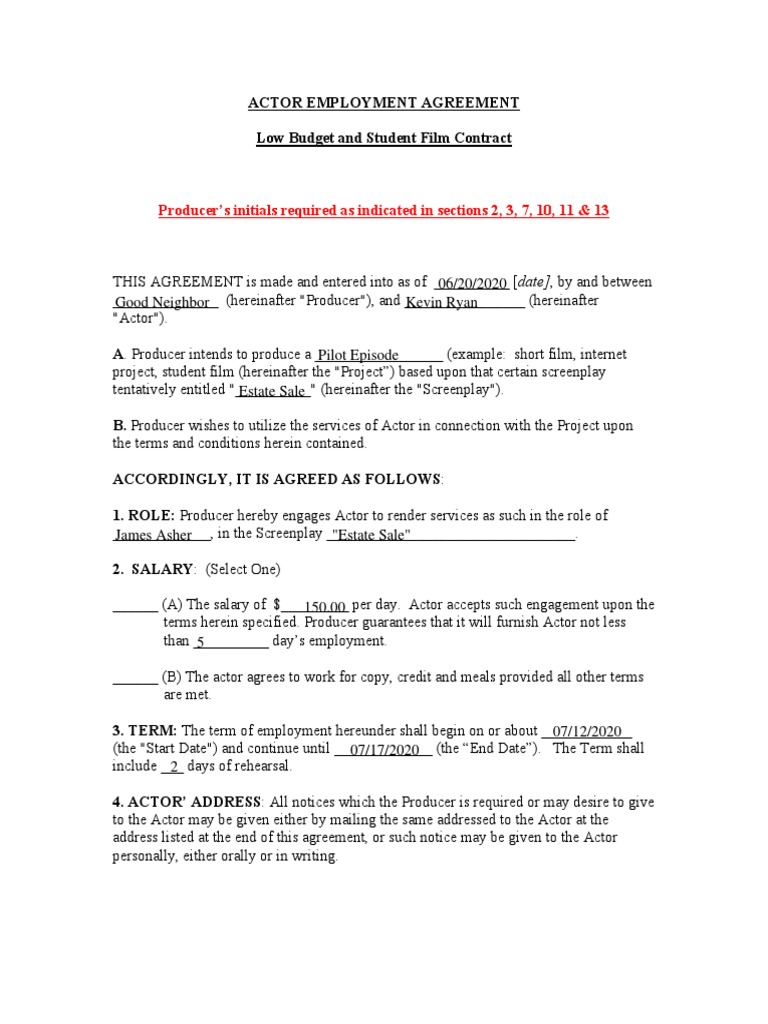 Actor Contract Template | PDF | Business Law | Private Law