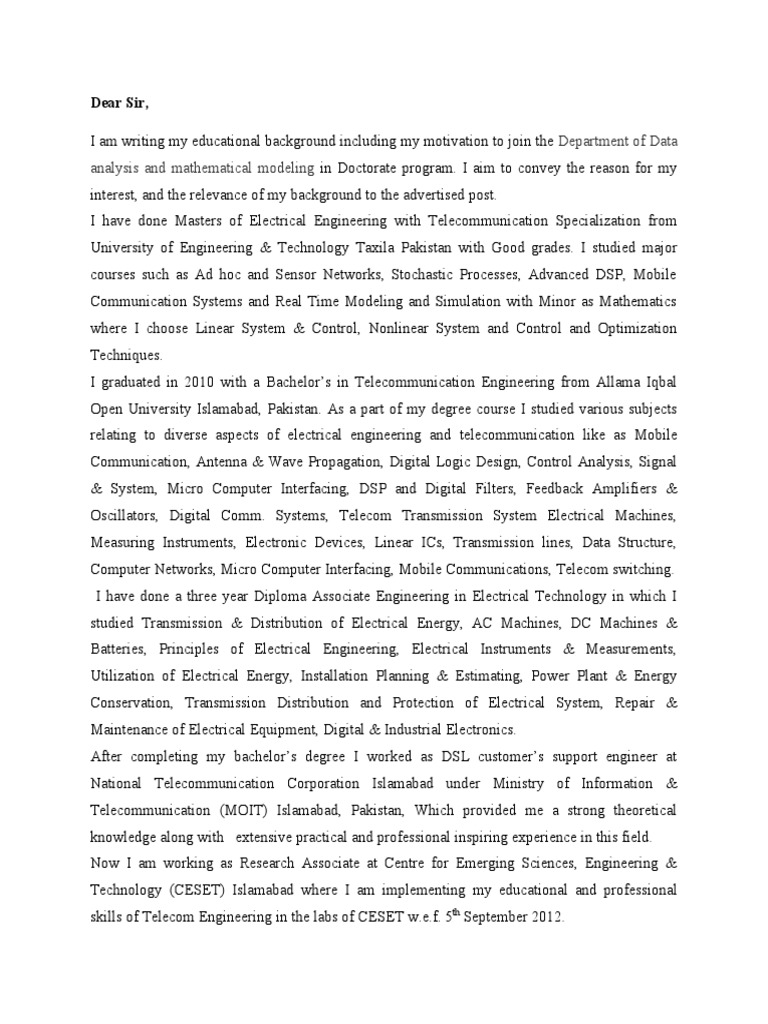 Statement of Purpose For PHD in LA26 - Department of Data Analysis and ...