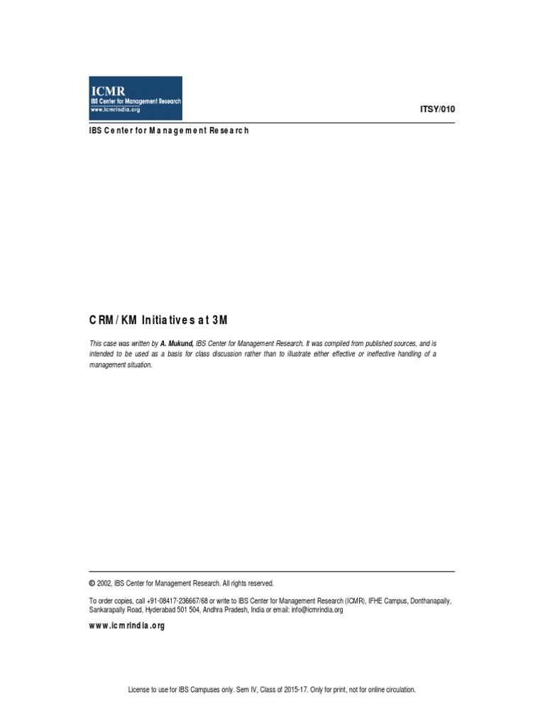 CRM Initiatives at 3M: A Case Study | PDF | Customer Relationship ...